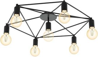 Eglo Deckenlampe Staiti, 7 flammige Deckenleuchte, minimalistisch, Wohnzimmerlampe aus Metall, Schlafzimmerlampe in Schwarz, Flurlampe Decke mit E27 Fassun