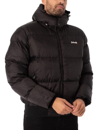 Schott NYC Unisex Chicago Daunenjacke mit Kapuze und Flansch, Schwarz, Large