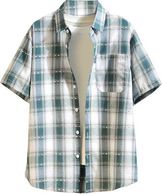 Generic Chemise Carreaux Homme Manches Courtes- Grande Taille D&eacute;contract&eacute; Style Vintage Chic Confortable &Eacute;t&eacute; De Tous Les Jours Doux Passe-Partout Ext&eacute;rieur Co