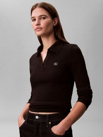 Calvin Klein Jeans Langarmbluse Figurbetonte Passform mit V-Ausschnitt