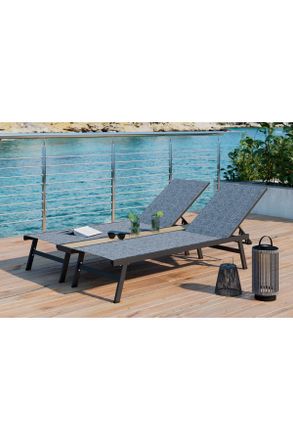 ambia GARDEN Sonnenliege, Natur, Dunkelgrau, Metall, Kunststoff, Textil, 126x94x195 cm, R&uuml;ckenlehne verstellbar, Gartenm&ouml;bel, Gartenliegen