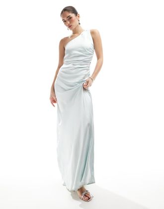 Six Stories Linvitée - Robe longue asymétrique en satin - Bleu glace