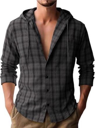 Generic Sweat &agrave; capuche l&eacute;ger uni pour homme 2026 - Sweat &agrave; capuche l&eacute;ger &agrave; carreaux pour homme - Chemise de cowboy &agrave; manches longues - Chemises boutonn&eacute;es oc