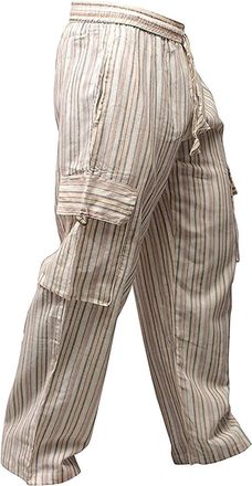 Shopoholic Fashion Unisex Vielfarbige-Streifen Marlene-Hosen-Sidepocket Hippy Hose - L.Grau, XXL