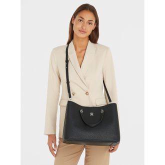 Tommy Hilfiger Handtasche Tommy Hilfiger Th Emblem Satchel AW0AW15177 Schwarz