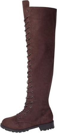 Generic Bottes Hautes Femme Daim Lacets R&eacute;tro Bottes Genou Ave Chunky Talon Fermeture &Eacute;clair Semelle Antid&eacute;rapante Tendance Chaussures Femme D&eacute;contract&eacute;e 39