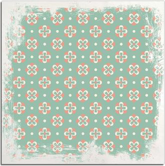 Wallario Wandbild aus Holz Muster in rot weiß auf grün - Blütenblätter - 40 x 40 cm in Premium-Qualität: Brillante Farben