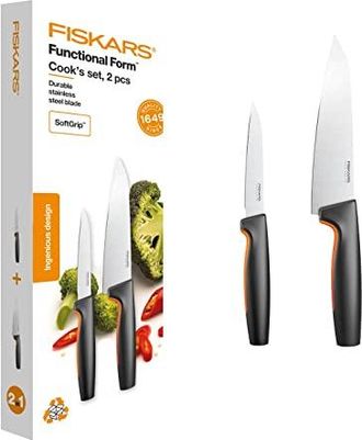 Fiskars Küchenmesser-Set, 2-teilig, Functional Form, Inklusive Kochmesser (Groß), Gemüsemesser, Japanischer Edelstahl/Kunststoff, 1057557