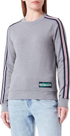 Love Moschino Slim fit Roundneck Long-Sleeved Sweatshirt in Stretch Cotton Fleece, Customized with Striped Tape Along Shoulders and Sleeves and Logo Patch on Front 