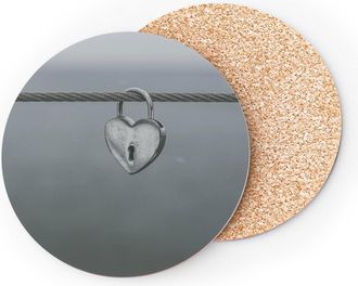 Fabulous Sous Verre Ronds Base Kork - Vorhängeschloss in Herzform Liebe - 1 Stück (95 x 95 mm)