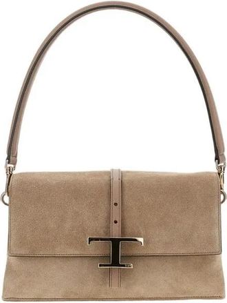 Tod's Tods Hobo Bags - T Timeless Suede Flap Bag - Gr. unisize - in Beige - f&uuml;r Damen