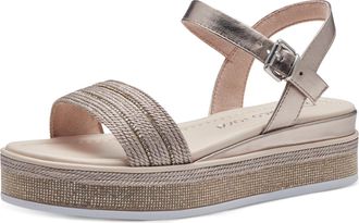 Marco Tozzi Damen Sandalen mit Keilabsatz Glitzer Vegan, Metallisch (Rose Metallic), 37 EU