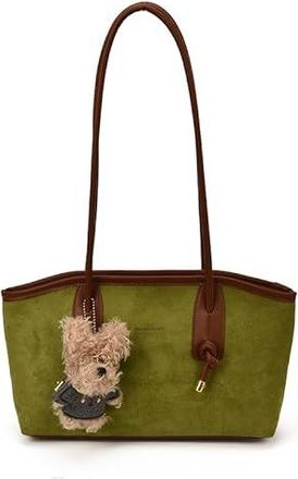 Generic Sac à bandoulière en daim avec poignée sur le dessus, sac à main tendance pour femme, shopping, rendez-vous au quotidien, Vert, 13.78x11.43x7.48inch