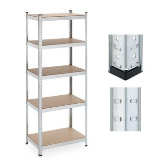 Relaxdays Schwerlastregal, 5 Ebenen, HBT 180x70x45 cm, 500 kg Tragkraft, Stahl, Lagerregal f&uuml;r Keller & Garage, Silber