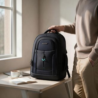 Infinity Leather 17 Laptop-Rollrucksack Schwarz, 1680D + PU, 2 Rollen, Trolley-Rucksack