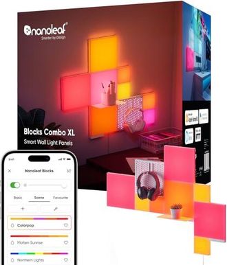 Nanoleaf Blocks Kit de démarrage Combo 10 | Mixte Carrés LED Multicolores RGBW, Panneau Perforé, Étagères, Sync Musique, Contrôle WiFi par App/Voix (Alexa, App
