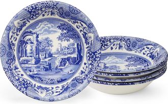 Spode Blaue italienische Ascot-Müslischalen | 4er-Set | Haferflocken, Müsli und Reisschale | aus Steingut | 20,3 cm | spülmaschinenfest und mikrowellengeeig