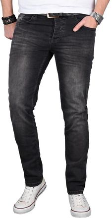 Alessandro Salvarini Alessandro Salvarini Designer Herren Jeans Hose Regular Slim Fit Jeanshose Basic Stretch [AS-057 - W32 L36], Schwarz Washed