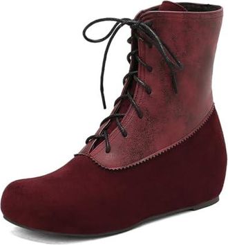 Generic Bottes à Lacets pour Femmes avec Bout Rond Talons compensés cachés Classique Peau de Serpent Motif Bottines Vintage Casual Bottes de Mode Quotidienne,