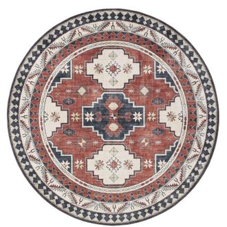 benuta Basic Waschbarer Teppich George - Multicolor/Blau 160 cm Rund - Kunstfaser - Rund & im Style: Vintage, Elegant, Retro - Pflegeleicht für Wohnzimmer