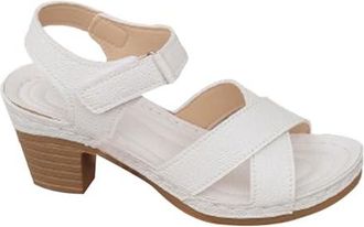 Generic Sandales orthopédiques dété pour femme - Nouvelle sangle - Talon épais - Fleur romaine - Boucle latérale - Bout ouvert - Sandales mi-hautes, blanc, 5.