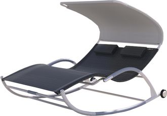 Leco Leco-Outdoor-Schaukelliege Edda - ergonomische Gartenliege mit Sonnendach und Rollen für Zwei Personen - wetterfest - Gestell weiß