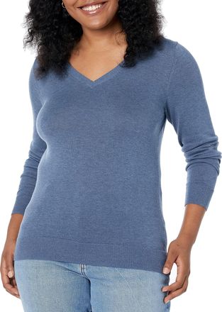 Amazon Essentials Damen Pullover mit klassischer Passform, leicht, langärmelig, V-Ausschnitt (erhältlich in Übergröße), Blue Heather, 2X