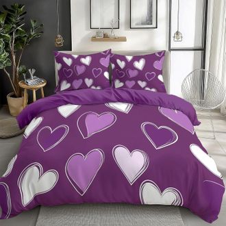 Generic Herzmuster Bettw&auml;sche 180x200 Lila Bettw&auml;sche Set, 3D Bettbezug Set Weich Microfaser Bettbez&uuml;ge 3 Teilig Romantischer Stil Wendebettw&auml;sche f&uuml;r Doppelb