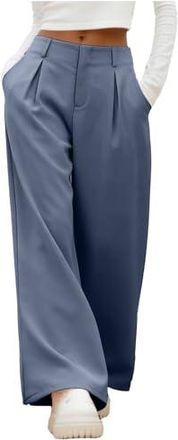 Generic Pantalon de costume large pour femme - L&eacute;ger - Taille haute - Pantalon d&eacute;contract&eacute; - Jambes larges - Extensible - Avec poches - Pour le bureau, les lo