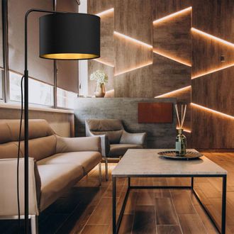 Licht-Erlebnisse Lampadaire Noir E27 151 cm Tissu M&eacute;tal Moderne