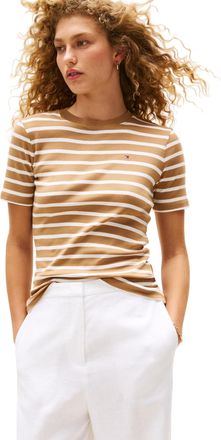 Tommy Hilfiger Damen T-Shirt Kurzarm Slim Cody Rundhalsausschnitt, Mehrfarbig (Hickory/Ecru STP), XXS