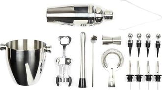 COOK CONCEPT KV7350, Set of 16 Cocktail Accessories, ideal for aperitifs and Drinks, Stainless Steel, elegant Design, Dimensions 195 x 14 x 14 cm, Silver