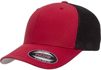 Flexfit Trucker Mesh Fitted Cap-2-tone Capuchon, Rouge/Noir, Taille Unique Mixte