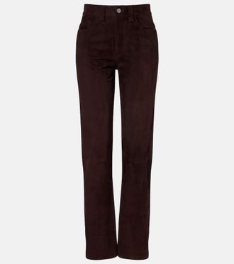 Khaite Gerade High-Rise-Hose Callum aus Veloursleder