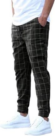 Generic Pantalon de travail &agrave; carreaux pour homme - Pantalon cargo extensible en coton - Pantalon chino skinny d&eacute;contract&eacute; - &Eacute;lastique - Pantalon de chef - Pa