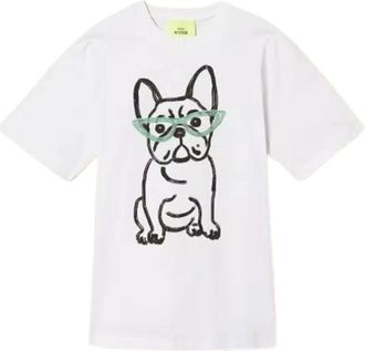 Twinset Femme, Tops, Blanc, Taille: 40 FR Myfo T-shirt Oversize avec Imprim&eacute; et Broderie