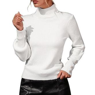Generic Pull tricot&eacute; &agrave; col haut pour femme - Couleur unie - Classique - Confortable - D&eacute;contract&eacute; - Manches longues - Chaud - L&eacute;ger - Tendance - Pour lautomne