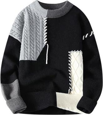Generic Pull &agrave; col Rond pour Hommes, Tricot d&eacute;contract&eacute; de Grande Taille, Automne et Hiver Pull Polaire Noir Homme