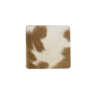 Mars & More Untersetzer, Glasuntersetzer - eckig - echtes Kuhfell - Unikat - Braun Weiß - 9 x 9 cm - 1Stück