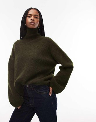 Arket Pull en laine et alpaga &agrave; col roul&eacute; - Vert