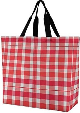 Generic &Agrave; Carreaux Rouges Et Blancs Sac A Main Femme Pliable Sacs Imperm&eacute;able Sac Fourre-Tout Pour Shopping Travail Plage