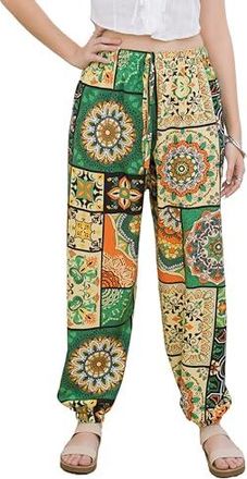 Lofbaz Femmes Pantalons Harem Boho Taille Haute Yoga Joggers Vêtements Flottants Larges Été Plage Hippie Bohémien Lounge Carré Vintage Vert OS