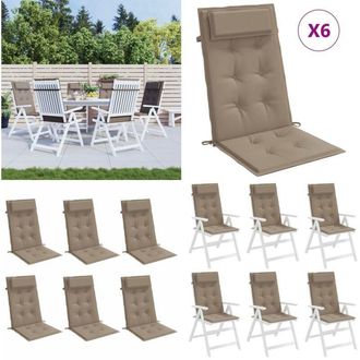 vidaXL Hochlehner-Auflagen 6 Stk. Taupe Oxford-Gewebe - Au&szlig;enbereich - Gartenm&ouml;bel
