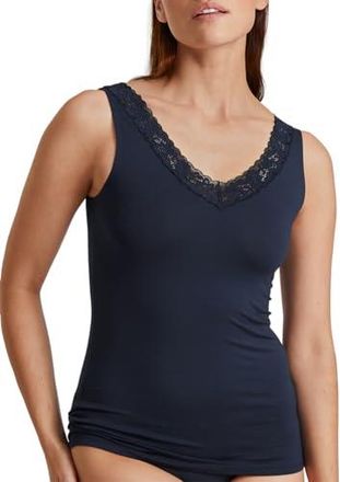 CALIDA Dentelle Natural Comfort T-Shirt, Bleu fonc&eacute;, 34/36 FR Femmes