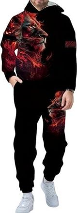Generic Survêtement pour homme - Grande taille - Imprimé lion 3D - Sweat à capuche et pantalon de survêtement - Ensemble 2 pièces - Tenue décontractée pour ho