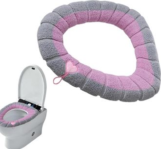 Generic Weicher Toilettensitzbezug - waschbares Stoffkissen, Pl&uuml;sch-Badezimmerzubeh&ouml;r, Abnehmbarer Toilettendeckelbezug, Zuhause, Hotel, Toilette, Haushaltsko