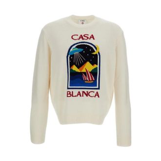 Casablanca Pyramiden Pullover mit Rundhalsausschnitt - - Knitwear - Herren - Wei&szlig; - L