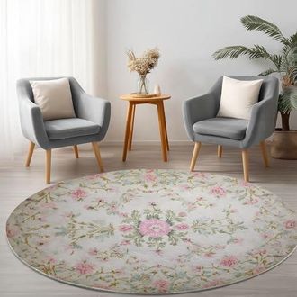Generic Antique Rose Doux Tapis Rond 160 cm, Lavable Antid&eacute;rapant Poil Ras Carpet, Motif Aquarelle Romantique Florale Descente de Lit Chambre Adulte Salon Sal