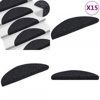 vidaXL Tapis descalier auto-adh&eacute;sif Poin&ccedil;on aiguillet&eacute; 15 pcs Noir - Tapis Descalier - Tapis Marche - Antid&eacute;rapant - Tapisserie Murale - Protection