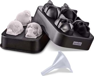 Zenker Eisw&uuml;rfelformer Totenkopf - 4er Set Backform Halloween aus Silikon, Sp&uuml;lmaschinenfest, Temperaturbest&auml;ndig von -40 &deg;C bis +230 &deg;C, Schwarz